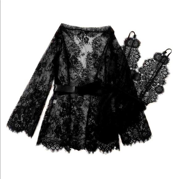 Intimates And Sleepwear Sexy Black Lace Teddy With Robe Poshmark